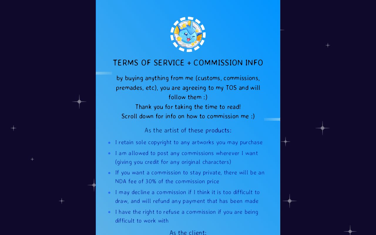 sugar's TOS and Commission Info